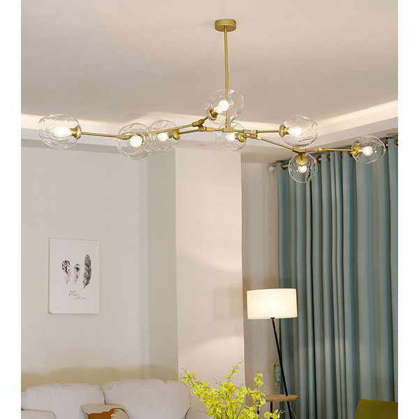 Everly Quinn Axenia Long 6fts 8-Light Sputnik Chandelier Gold Branch Ceiling Light Fixture with ...
